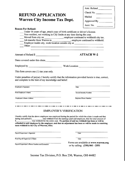 Refund Application Form printable pdf download