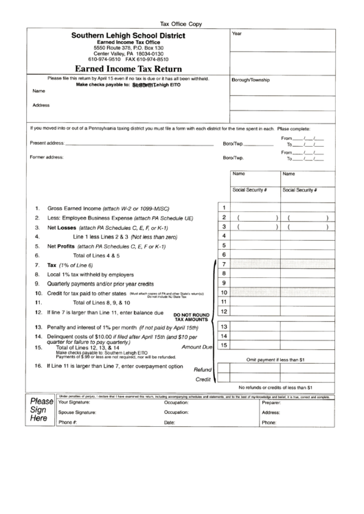 Earned Income Tax Return Form October 2004 printable pdf download