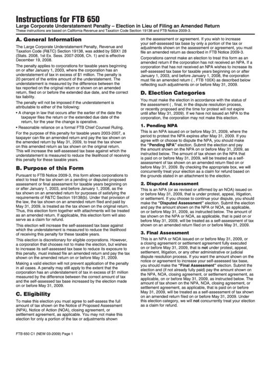 Instructions For Form Ftb 650 printable pdf download