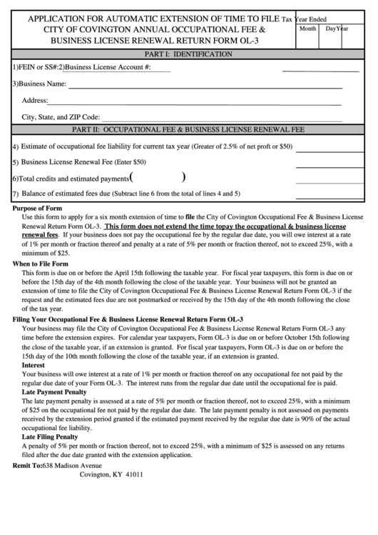 Form Ol-3 - Application For Automatic Extension Of Time To File Tax ...