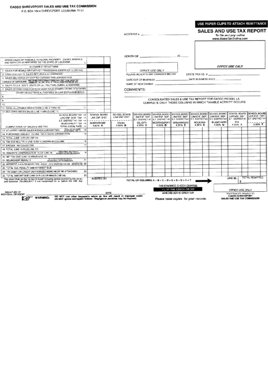 Sales And Use Tax Report Form printable pdf download