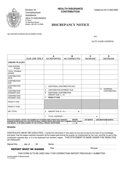 Fillable Form 1711-Hi - Discrepancy Notice - 2006 printable pdf download