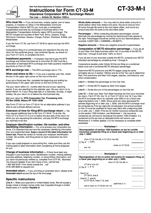 Form Ct-33-M-I - Instructions For Form printable pdf download