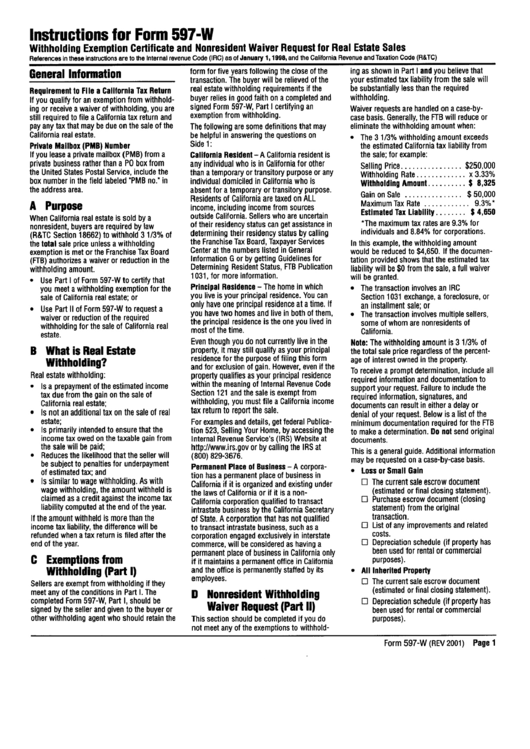 Form 597-W - Instructions printable pdf download