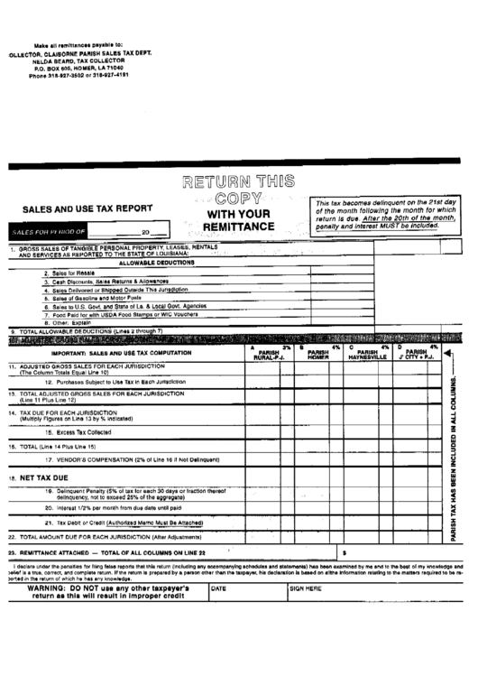 Sales And Use Tax Report Form printable pdf download