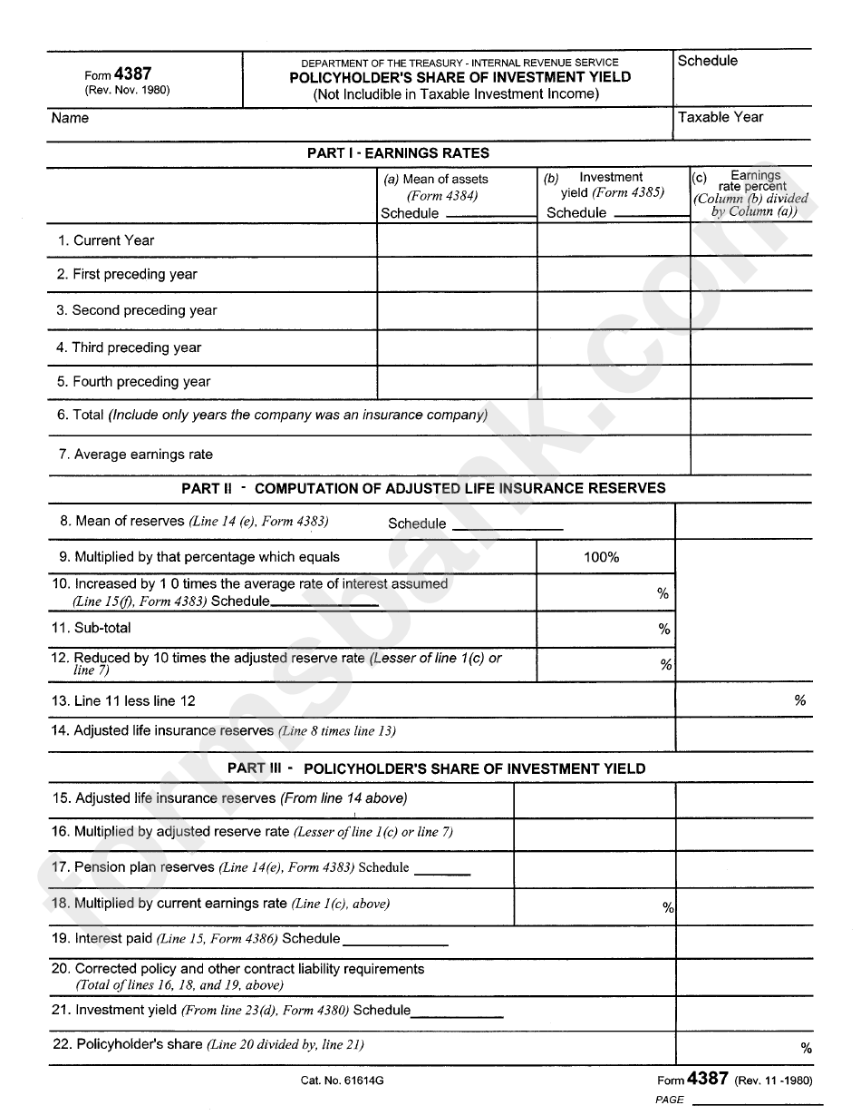Form 4387 - Policyholder'S Share Of Investment Yield Form printable pdf ...