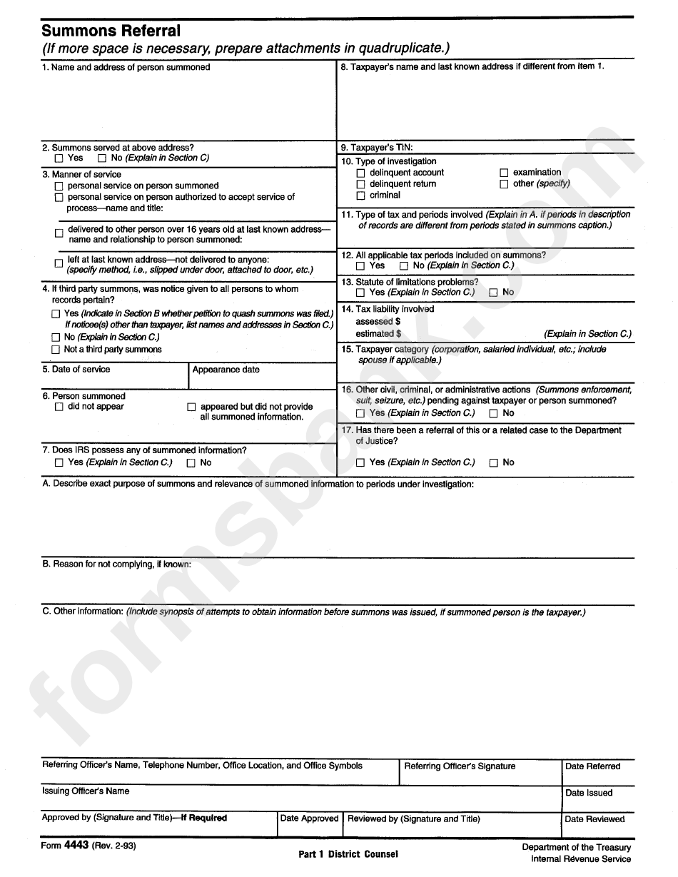 Form 4443 - Summons Refferal Form printable pdf download