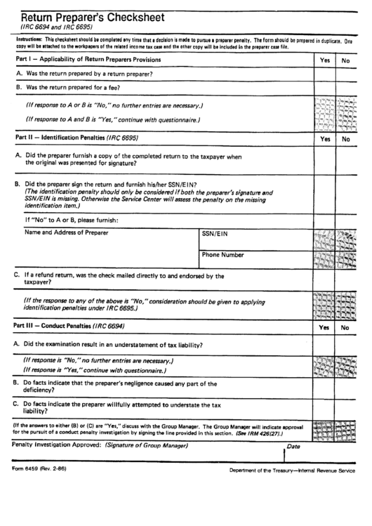 Top Irs Form 6459 Templates free to download in PDF format