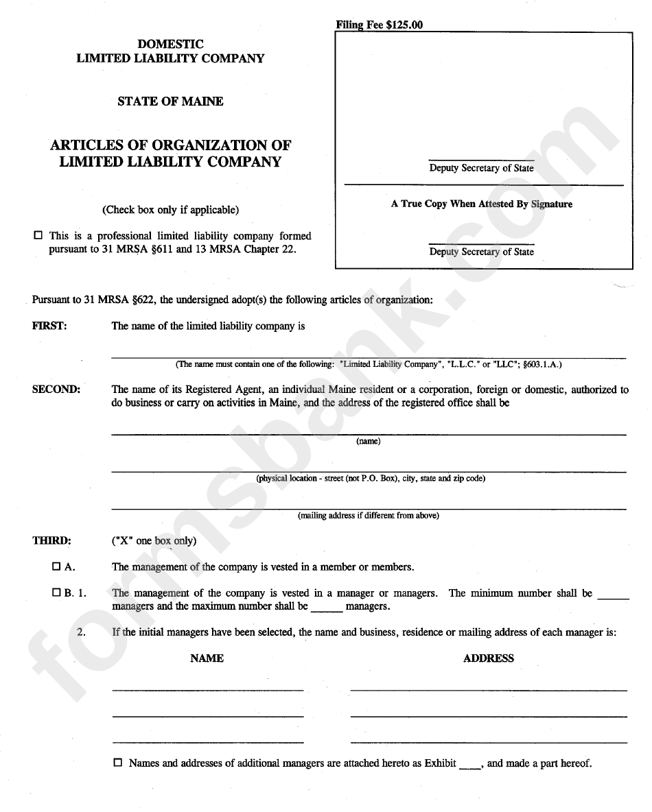 Form Mllc-6 - Articles Of Organization Of Limited Liability Company ...