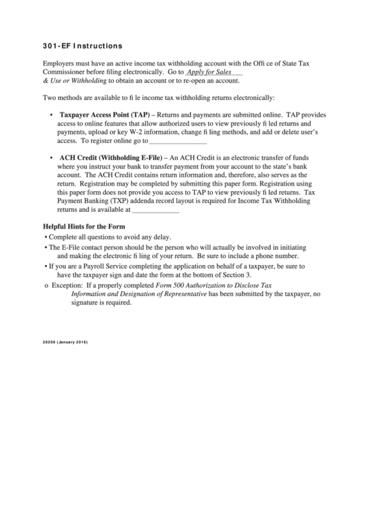 Form 301-Ef - Instructions printable pdf download