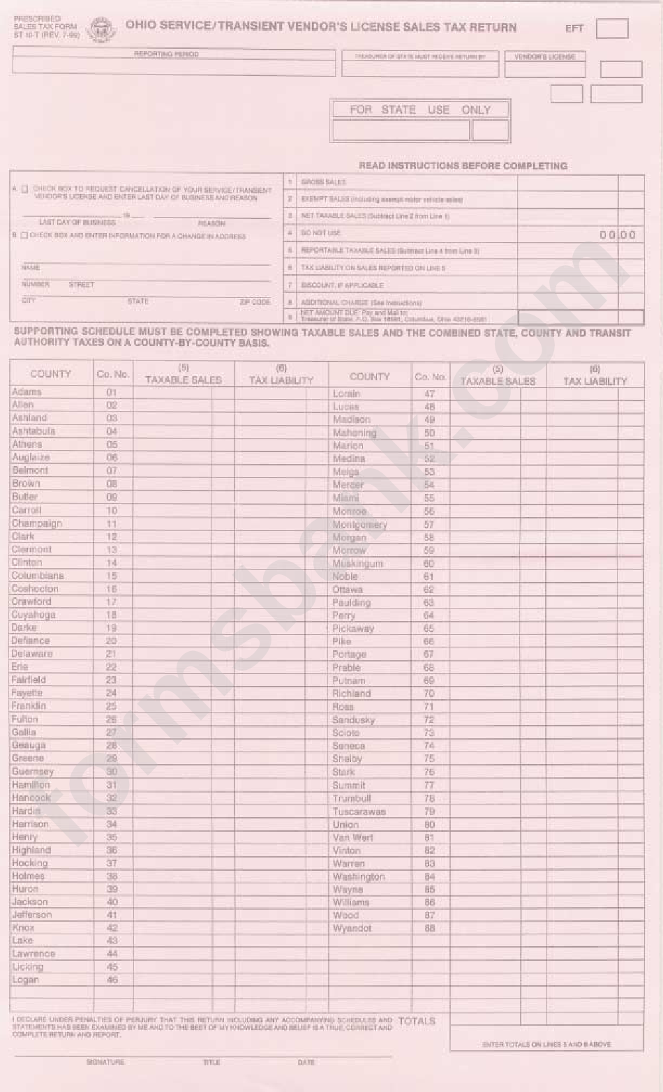 Ohio Service / Transient Vendor'S License Sales Tax Return Form ...