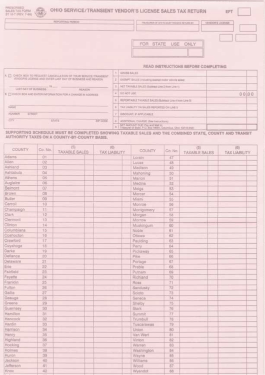 Ohio Service / Transient Vendor'S License Sales Tax Return Form ...