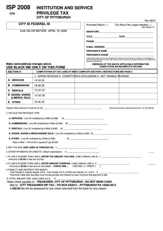 Form Isp - Institution And Service Cfd Privilege Tax - City Of ...