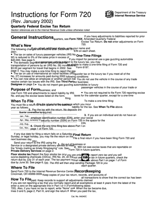 Instructions For Form 720 Quarterly Federal Excise Tax Return 2002 Instructions For Form 720 Quarterly Federal Excise Tax Return 2002