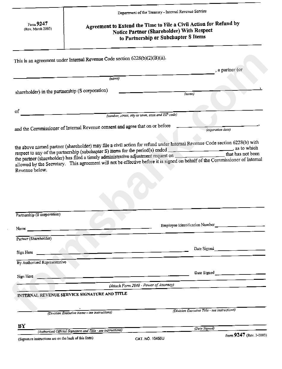 Form 9247 - Agreement To Extend The Time To File A Civil Action For ...