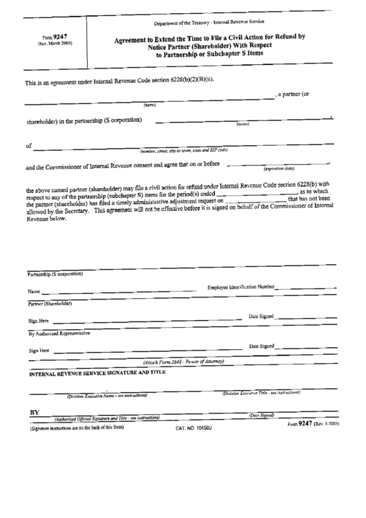 Form 9247 - Agreement To Extend The Time To File A Civil Action For ...