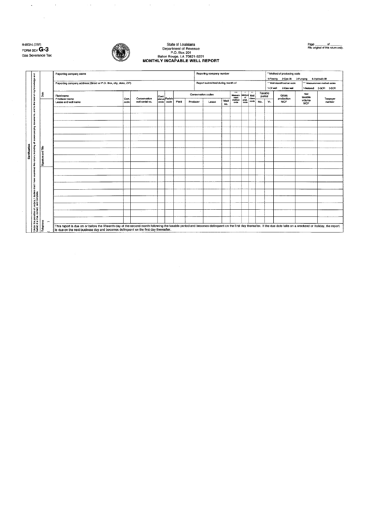Form Sev G-3 - Montly Incapable Well Report Form printable pdf download