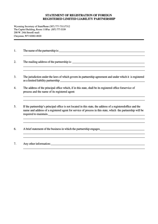 Fillable Statement Of Registration Of Foreign Registered Limited ...