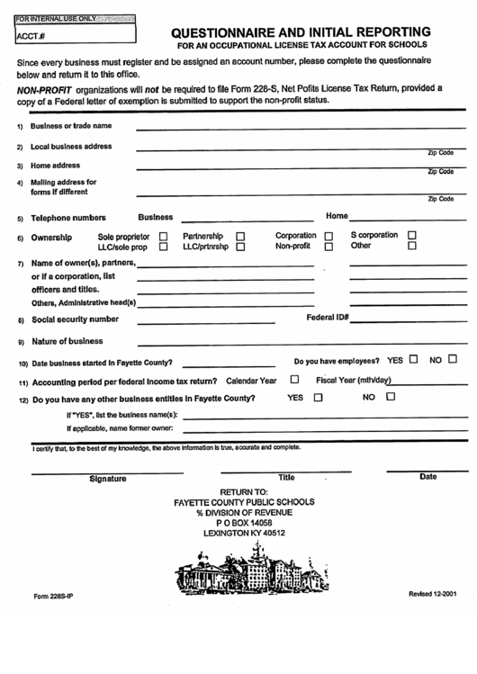 Form 228s-Ip - Questionnaire And Initial Reporting December 2001 ...