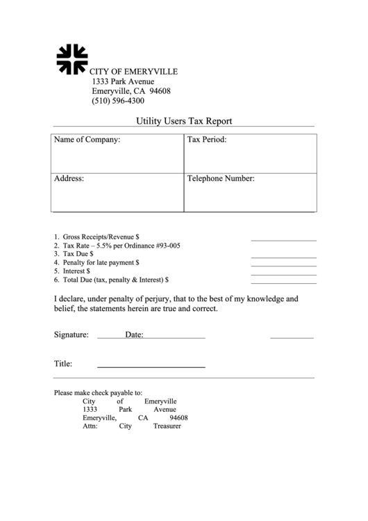 Utility Users Tax Report Form - City Of Emeryville, California ...