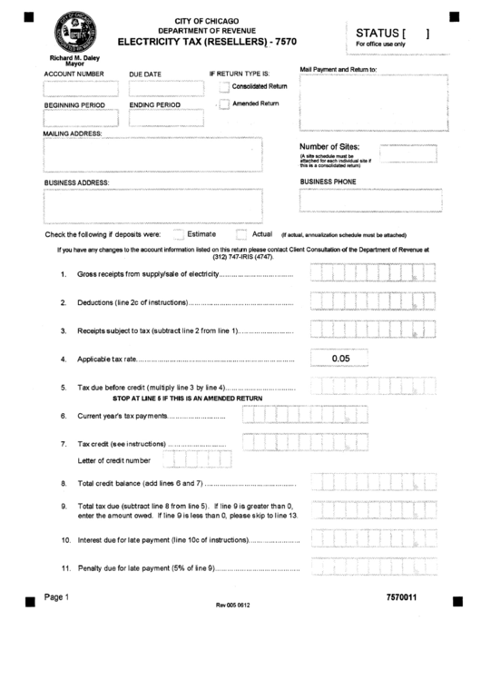 Form 7570 - Electricity Tax (Resellers) - Chicago printable pdf download