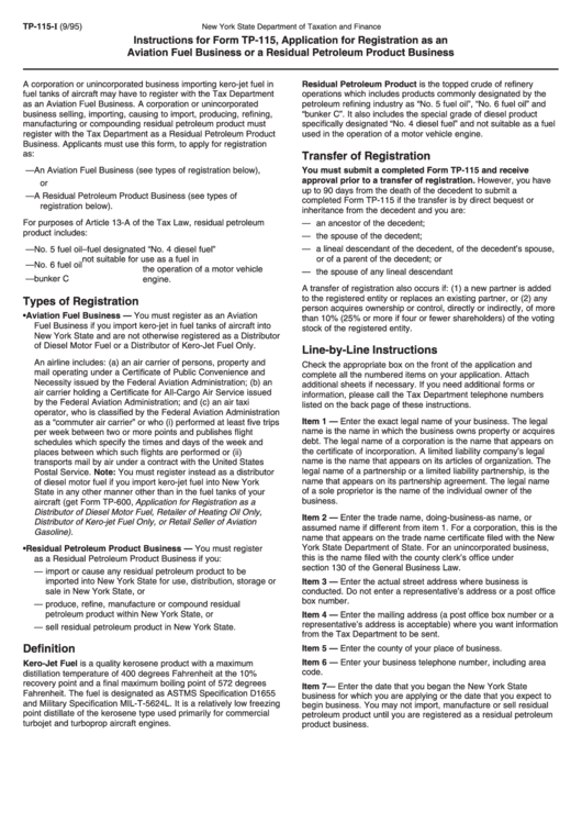 Instructions For Form Tp-115 printable pdf download