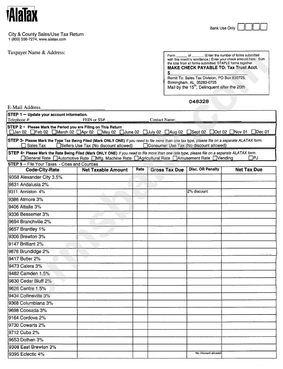 City & County Sales / Use Return Form printable pdf download