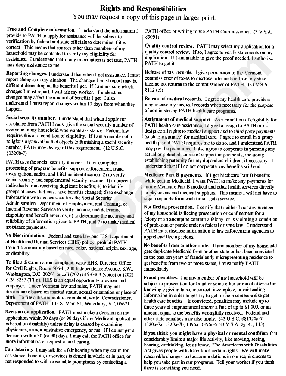 Rights And Responsibilities printable pdf download