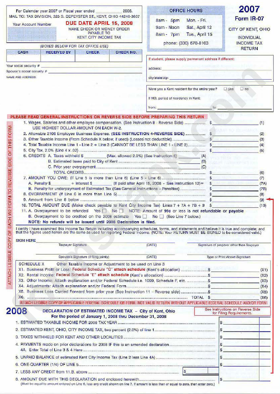 Form Ir-07 - Individual Tax Return printable pdf download