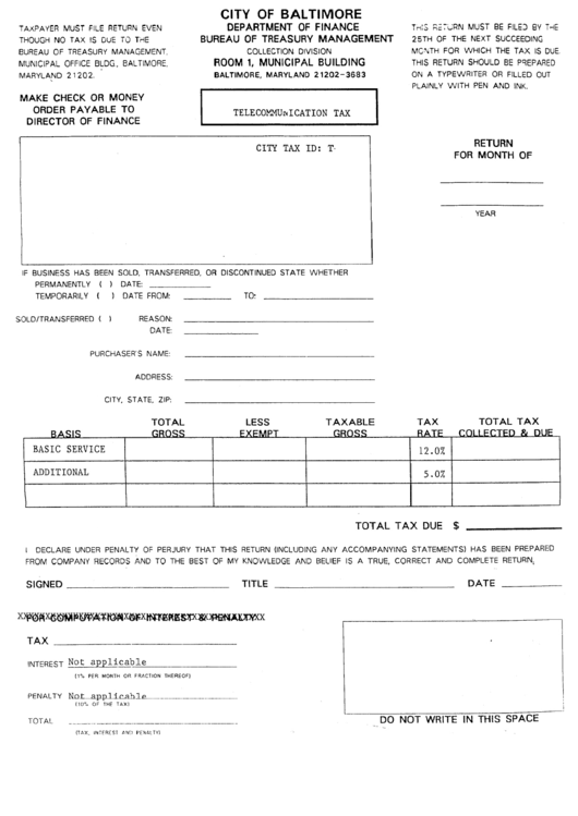 Telecommunication Tax Form - Department Of Finance - City Of Baltimore ...
