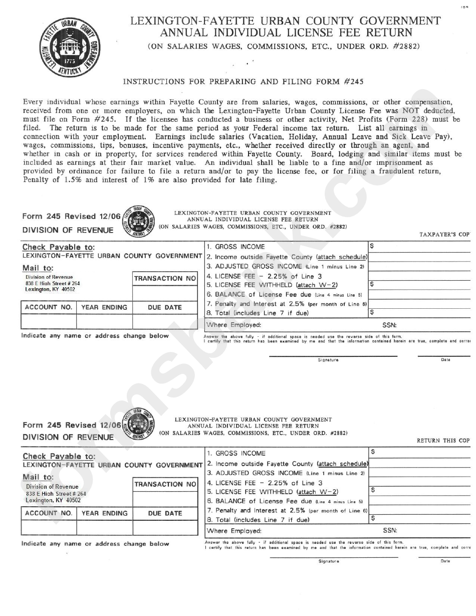 Instructions For Preparing And Filing Form 245 printable pdf download