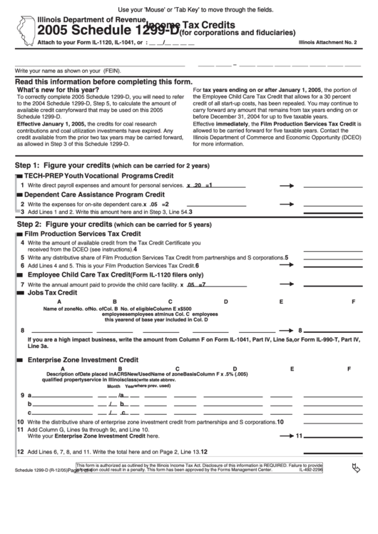 Form 1299-D - 2005 Schedule 1299-D - State Of Illinois printable pdf ...