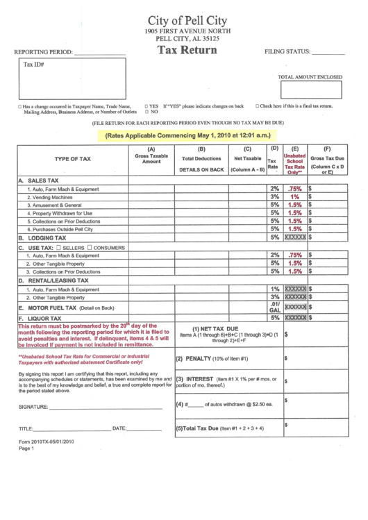Form 2010tx - Tax Return printable pdf download