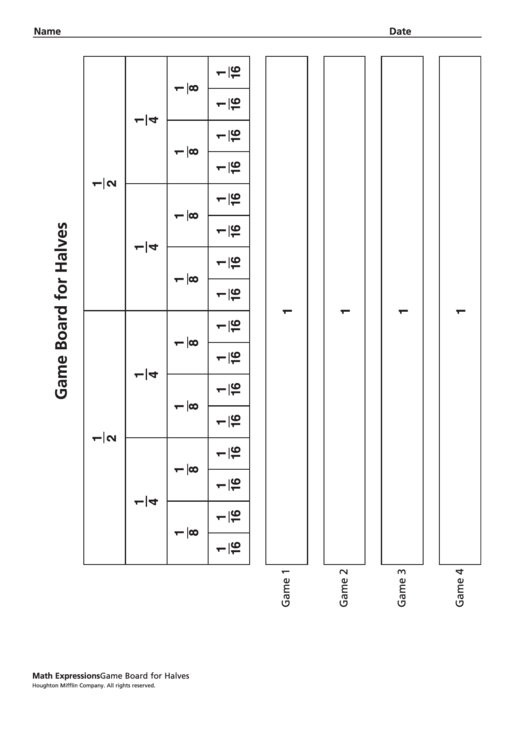 Math Expressions Game Board For Halves Worksheet Printable Pdf Download