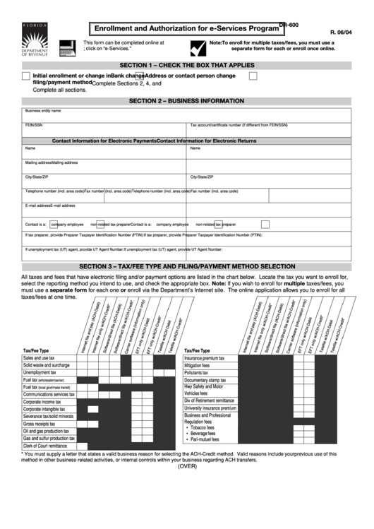 Form Dr-600 - Enrollment And Authorization For E-Services Program ...