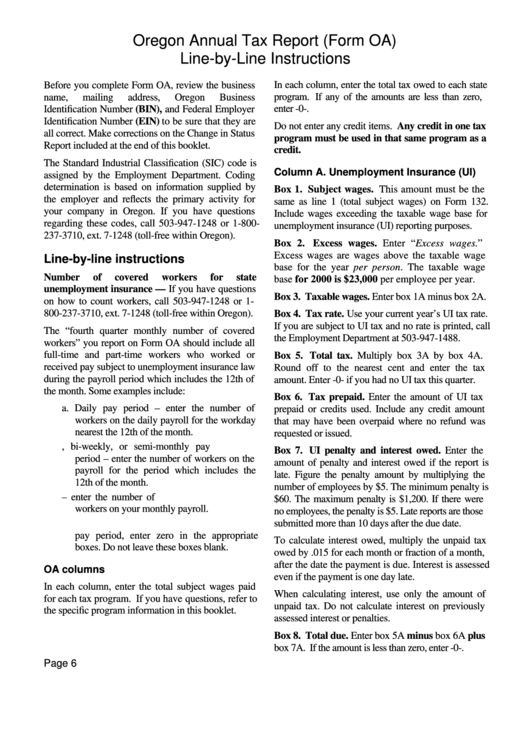 Oregonannual Tax Report Instructions (Form Oa) Line-By-Line ...