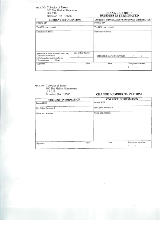 Final Report If Business Is Terminated - Change/ Correction Form ...