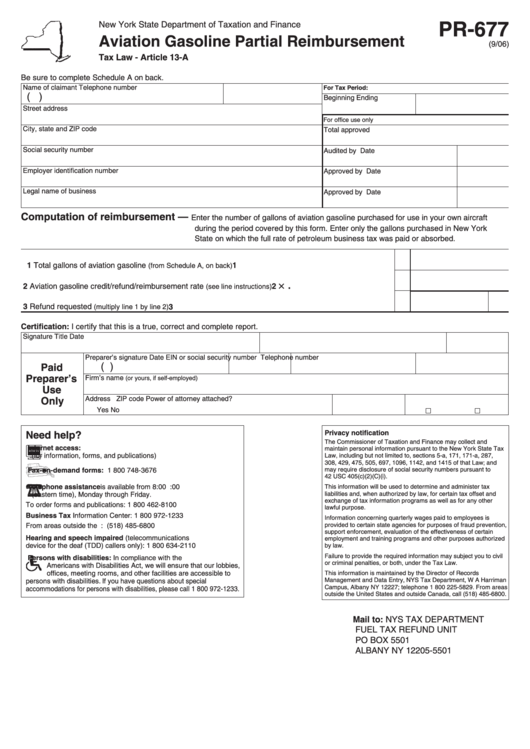 Form Pr-677 - Aviation Gasoline Partial Reimbursement - 2006 printable ...