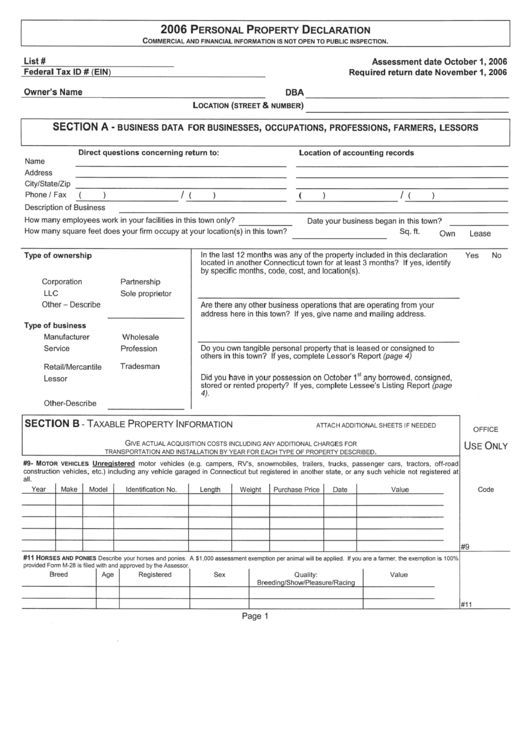2006 Personal Property Declaration Form printable pdf download