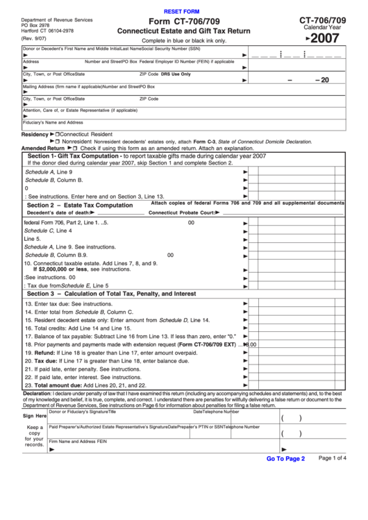 Fillable Form Ct-706/709 - Connecticut Estate And Gift Tax Return ...