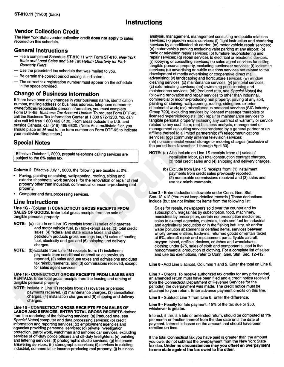 Instructions For Form St-810.11 printable pdf download