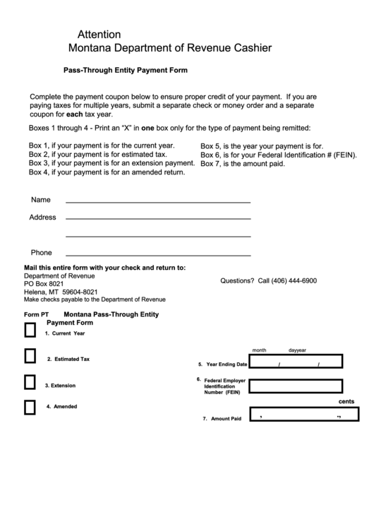 Form Pt - Montana Pass-Through Entity Payment printable pdf download