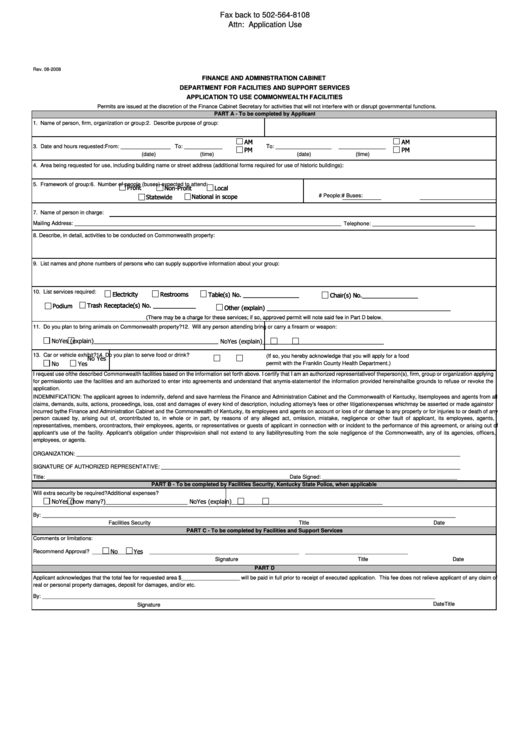 Application Form To Use Commonwealth Facilities printable pdf download