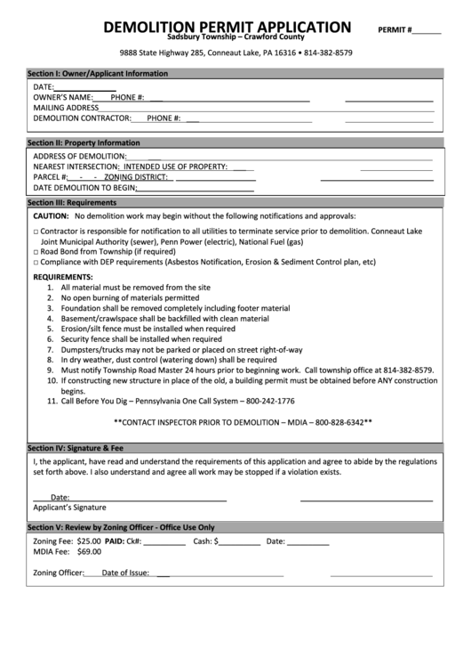 Demolition Permit Application Form printable pdf download