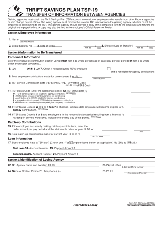 Form Tsp 19 Transfer Of Information Between Agencies Thrift Savings 