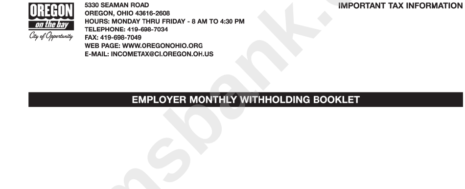 Fillable Form Ow-1 - Employer Monthly Withholding Booklet printable pdf ...