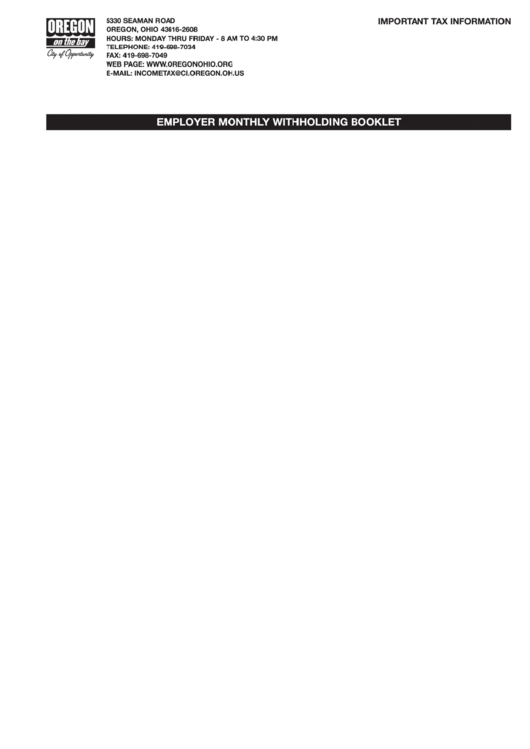 Fillable Form Ow-1 - Employer Monthly Withholding Booklet printable pdf ...