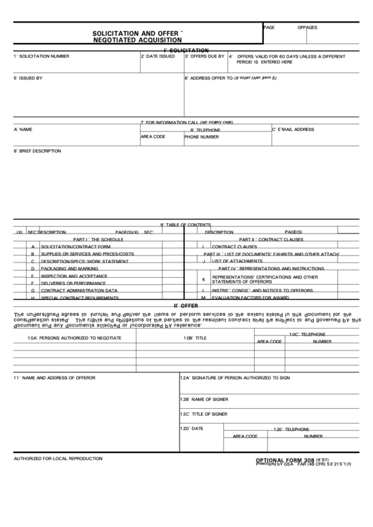 Fillable Optional Form 308 - Solicitation And Offer - Negotiated ...