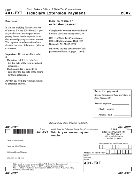 Form 401-Ext - Fiduciary Extension Payment - 2007 printable pdf download