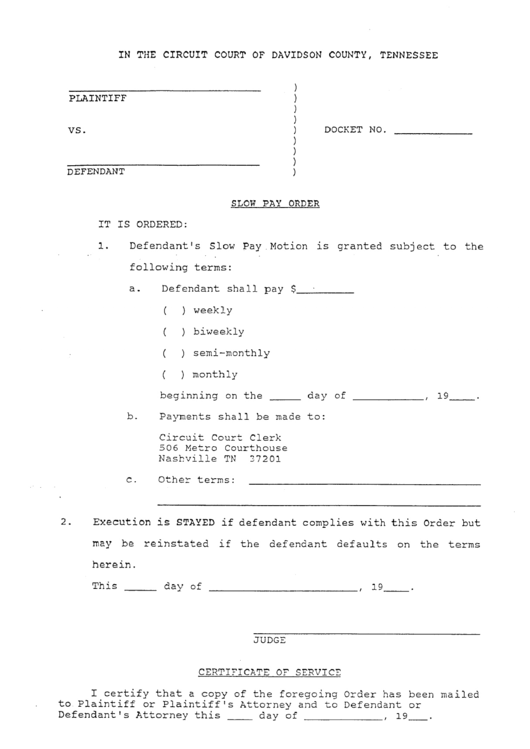 Slow Pay Order Form printable pdf download